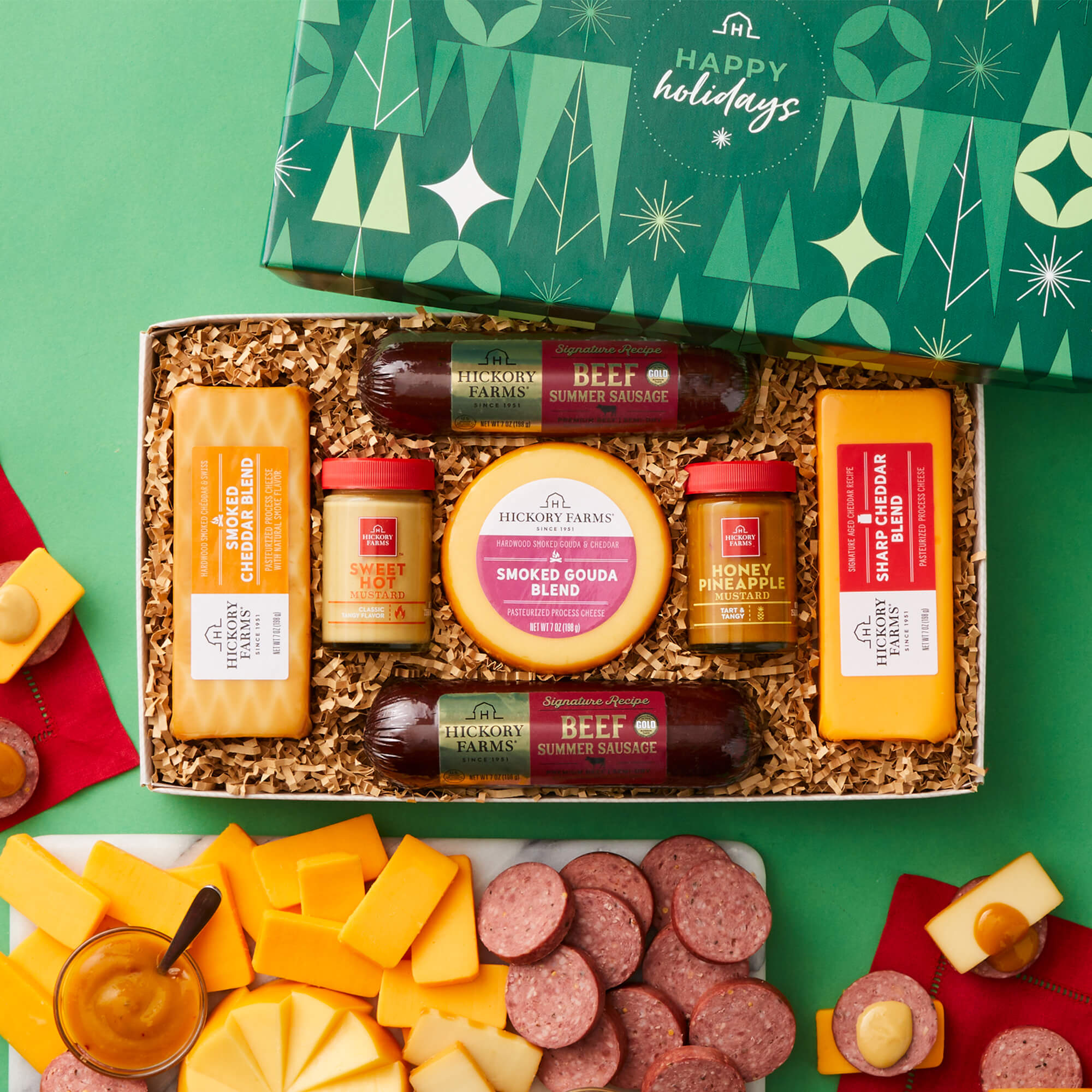 Happy Holidays Summer Sausage & Cheese Gift Box | Hickory Farms